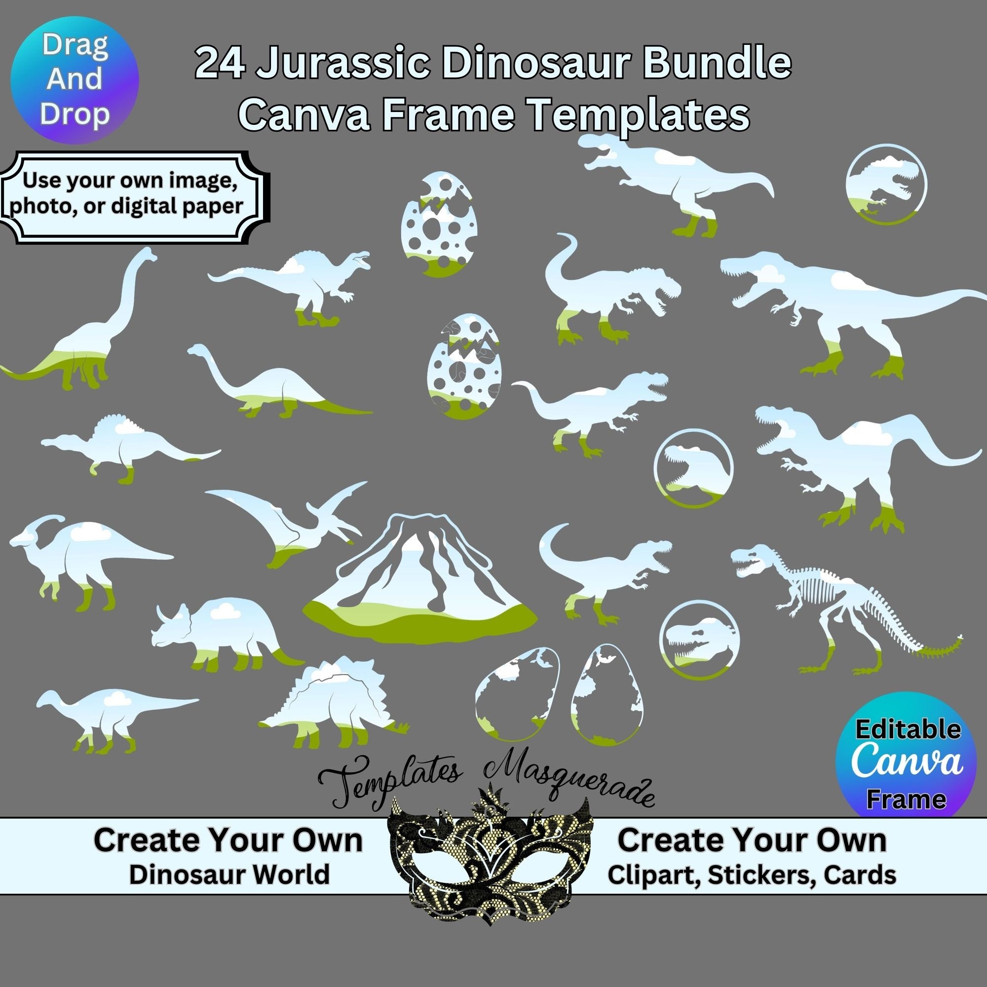 Jurassic Dinosaurs Canva Templates Bundle, T-rex, Dino , Volcano ...