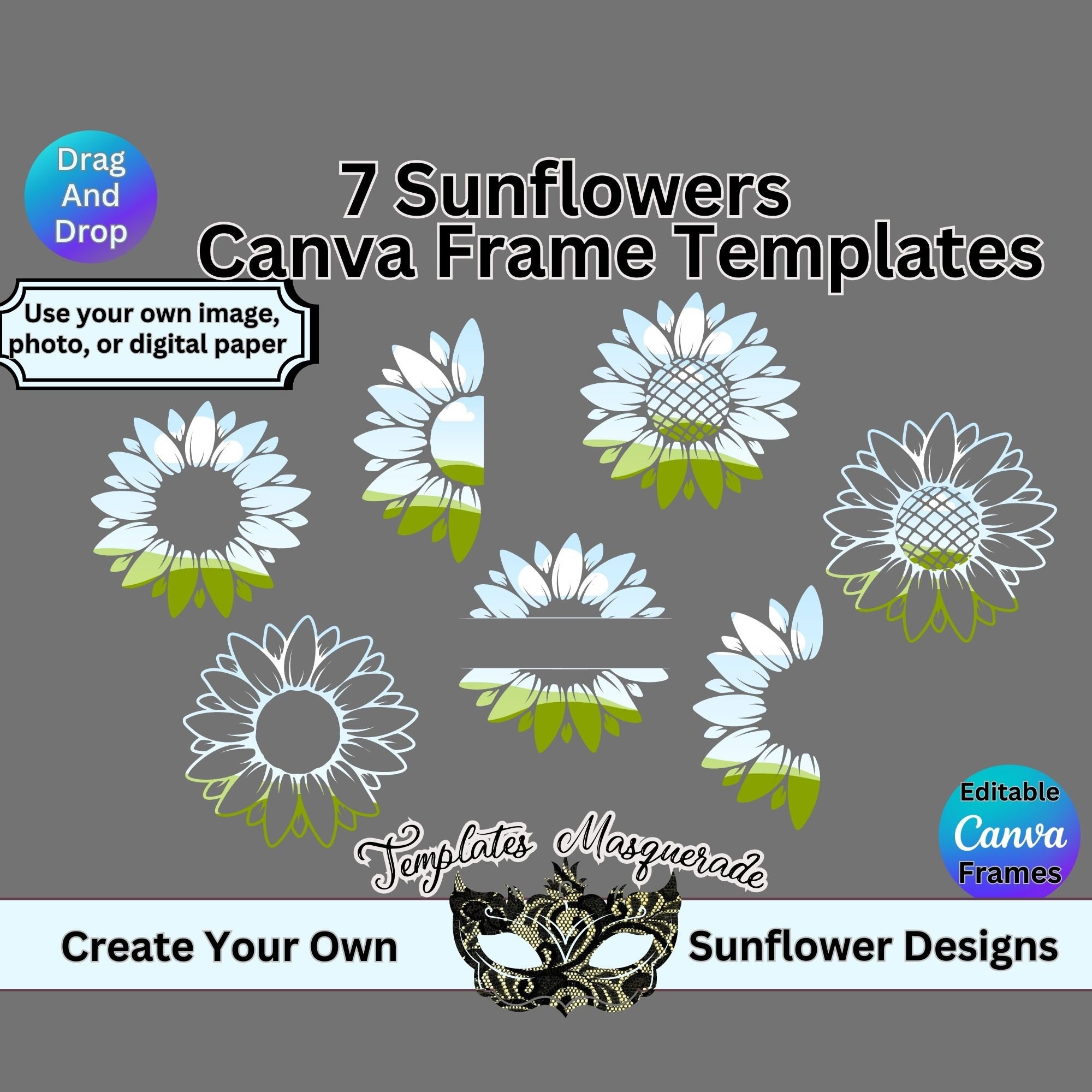 Sunflowers Editable Canva Frames Templates Drag and Drop - Etsy