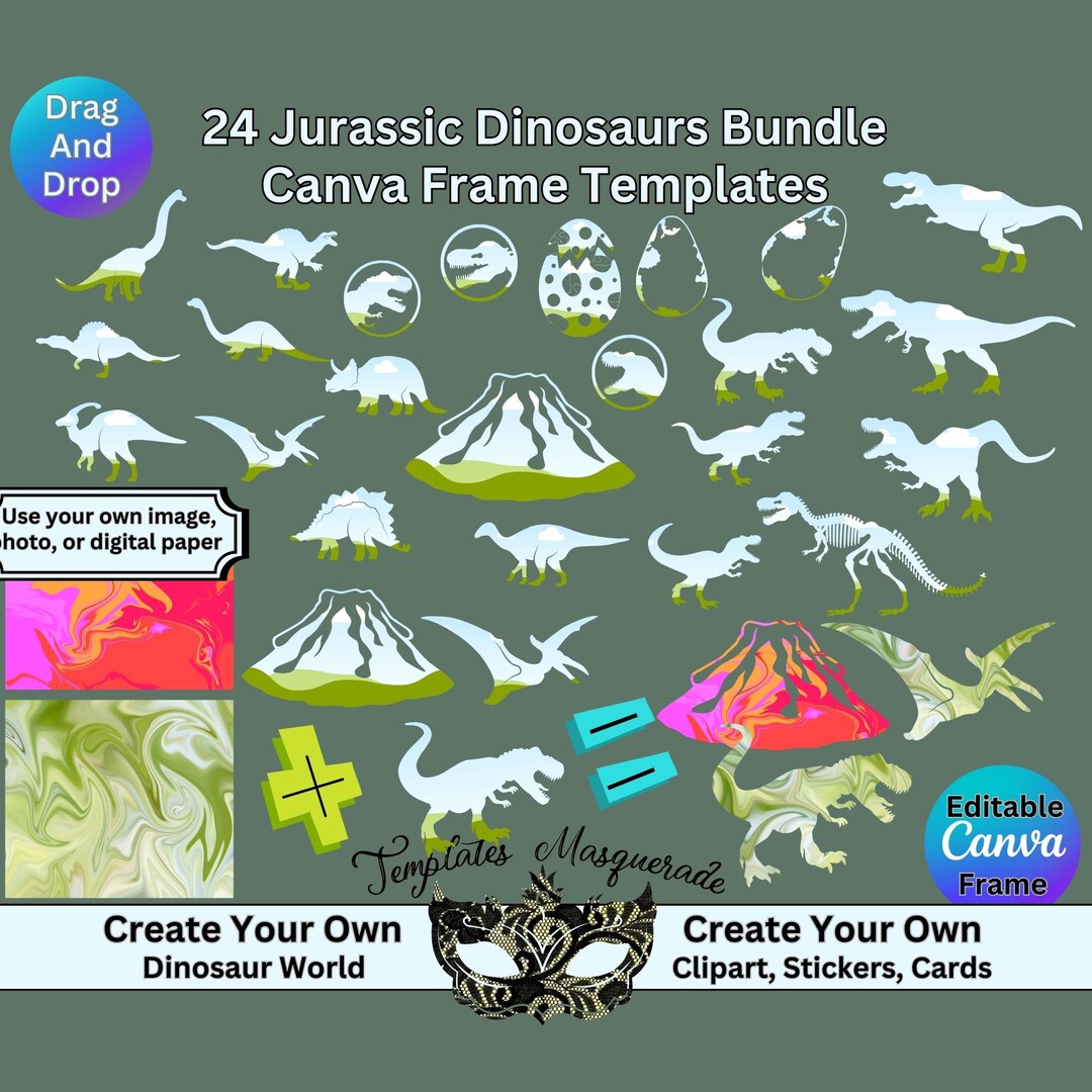 Jurassic Dinosaurs Canva Templates Bundle, T-rex, Dino , Volcano ...