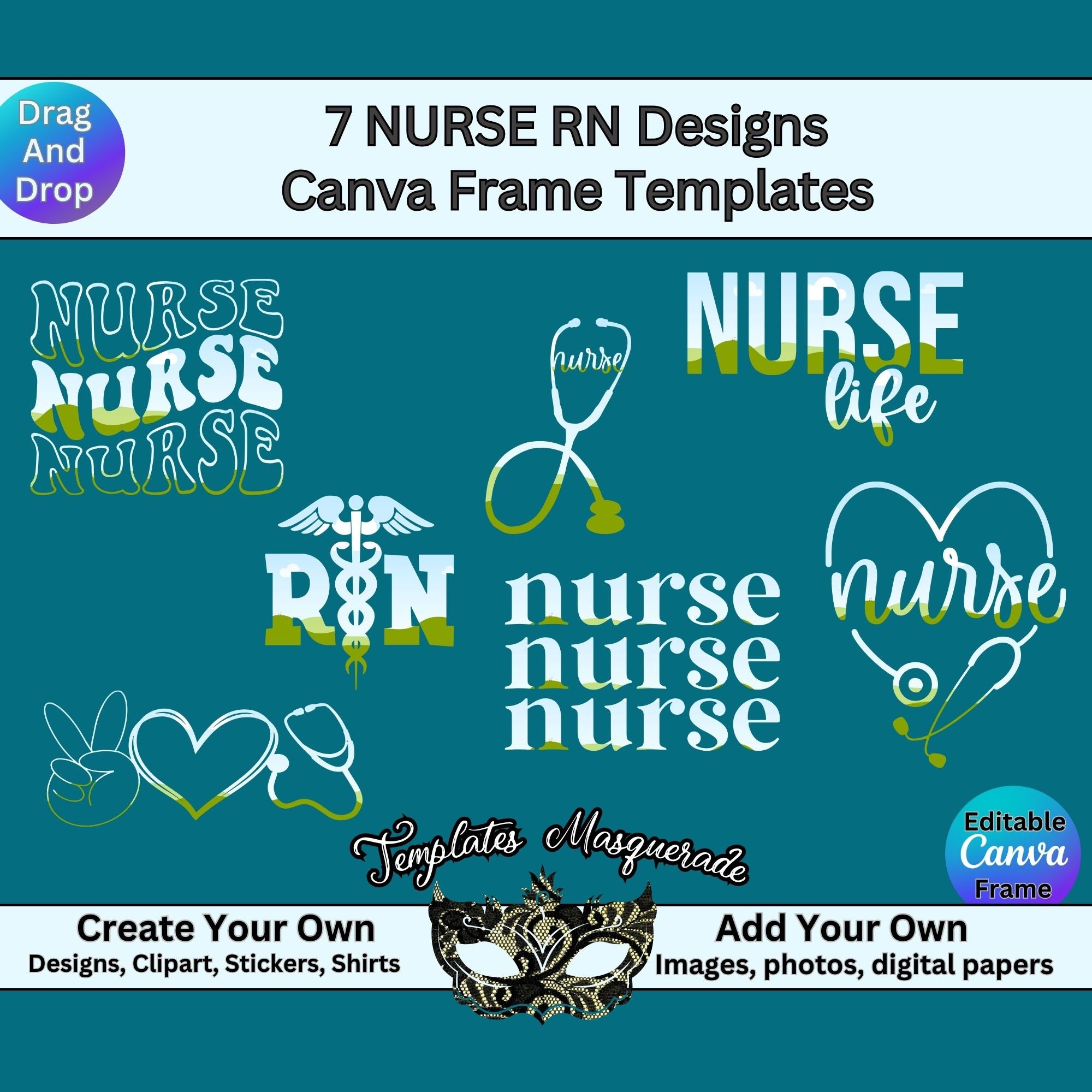 Nurse Life Canva Editable Templates, Registered RN, Wavy Nurse ...