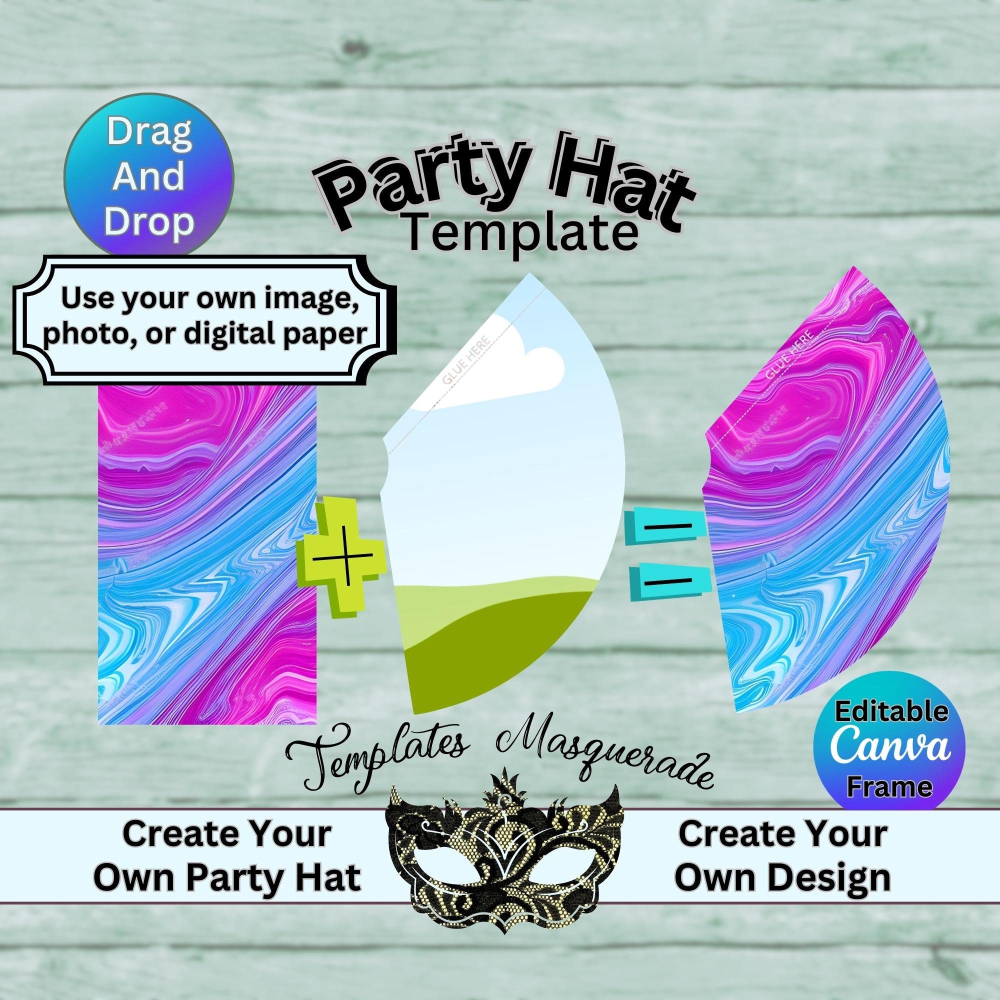 Party Hat Template, Editable Canva Frame, Drag and Drop, Digital ...