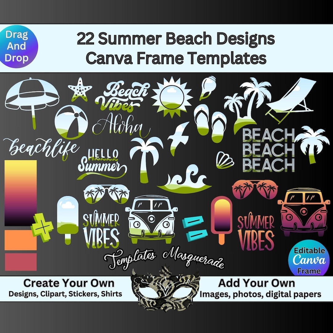Summer Vibes Beach Life, Editable Canva Template Frames, Drag and Drop ...