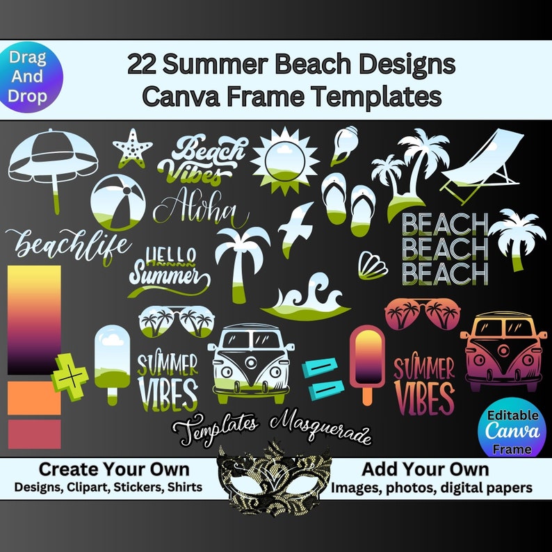 Summer Vibes Beach Life, Editable Canva Template Frames, Drag and Drop ...