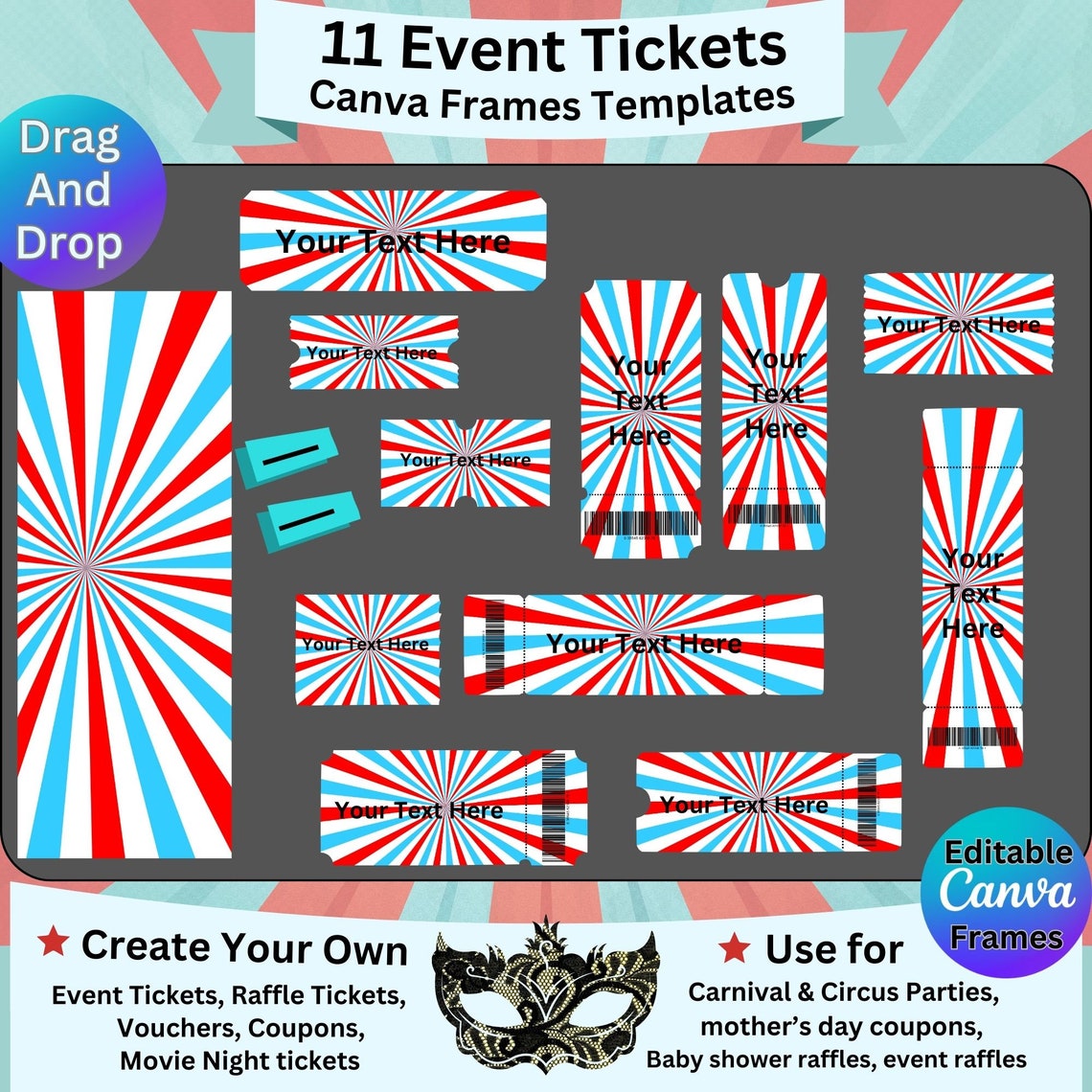 Tickets, Vouchers, Coupons, Canva Frames Templates, Editable Event ...