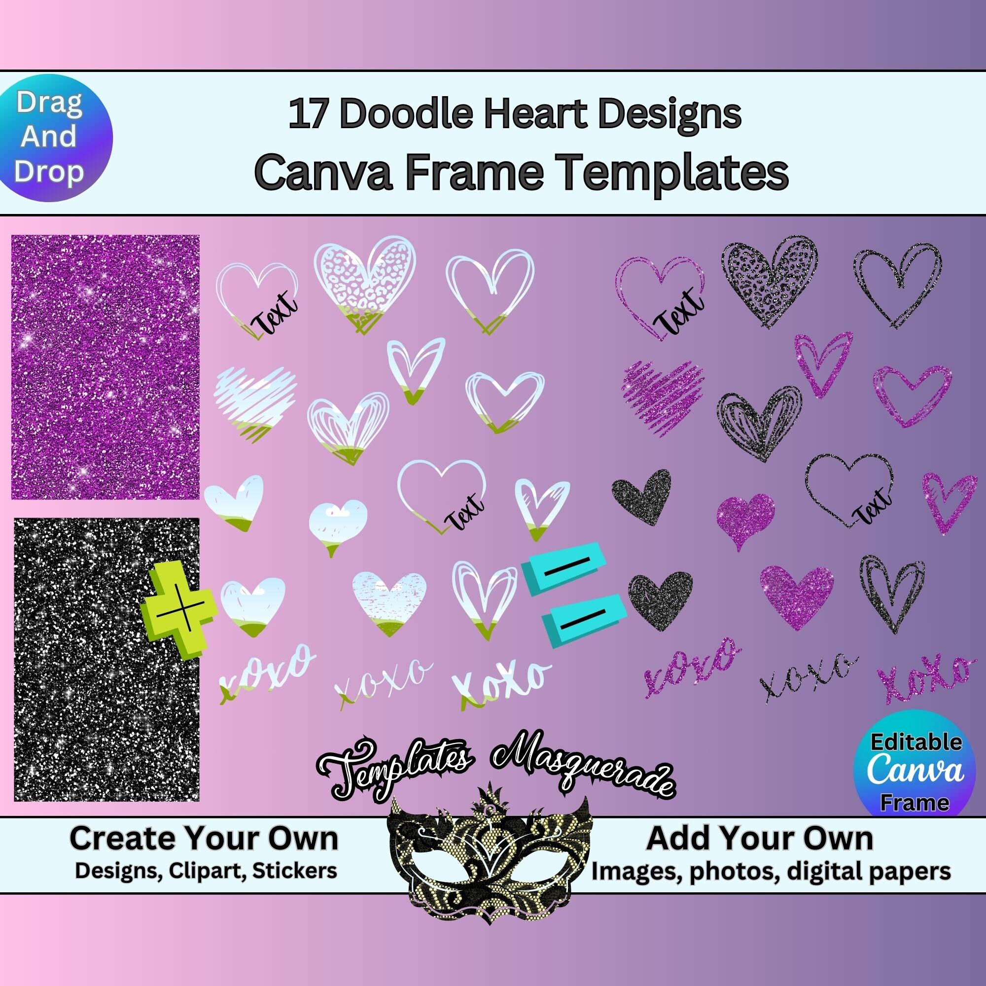 Editable Hearts Templates Canva Frames, Hand Drawn Hearts, Valentine's ...