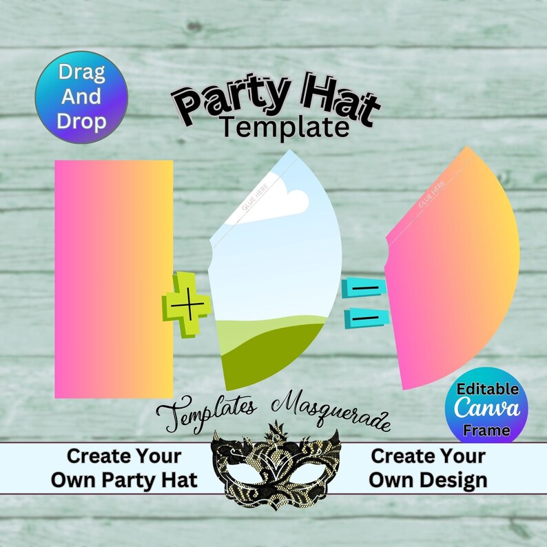 Party Hat Template, Editable Canva Frame, Drag and Drop, Digital ...