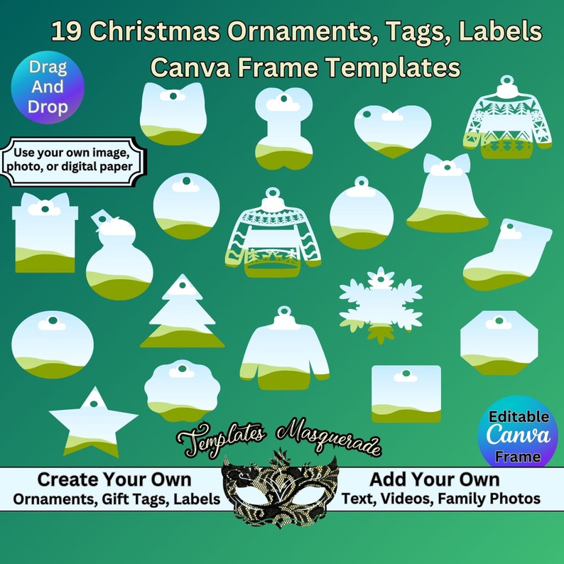 Editable Gift Tags, Labels, Christmas Ornaments, Canva Template Frames ...