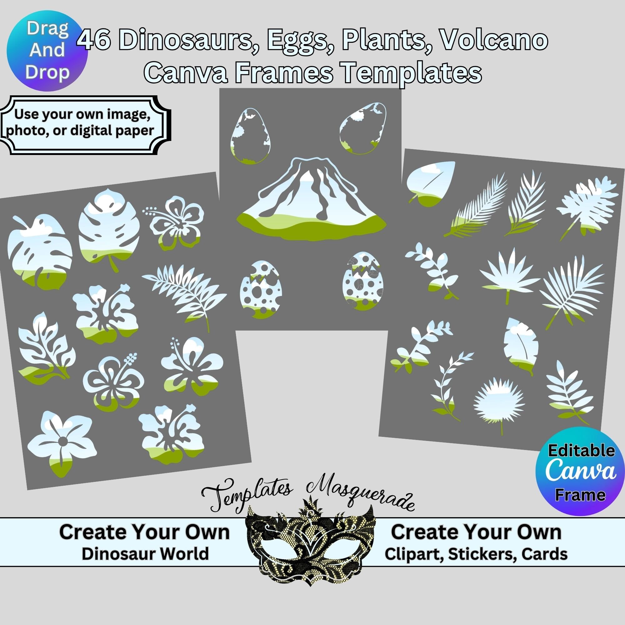 Dinosaur T-rex Canva Template, Jurassic Elements, Volcano, Eggs ...