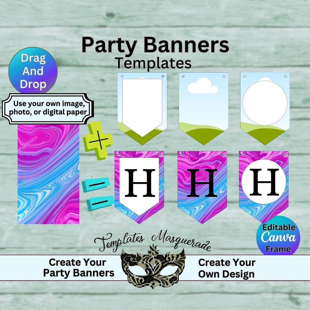 Party Banner Template, Editable Canva Frame, Drag and Drop, Digital ...
