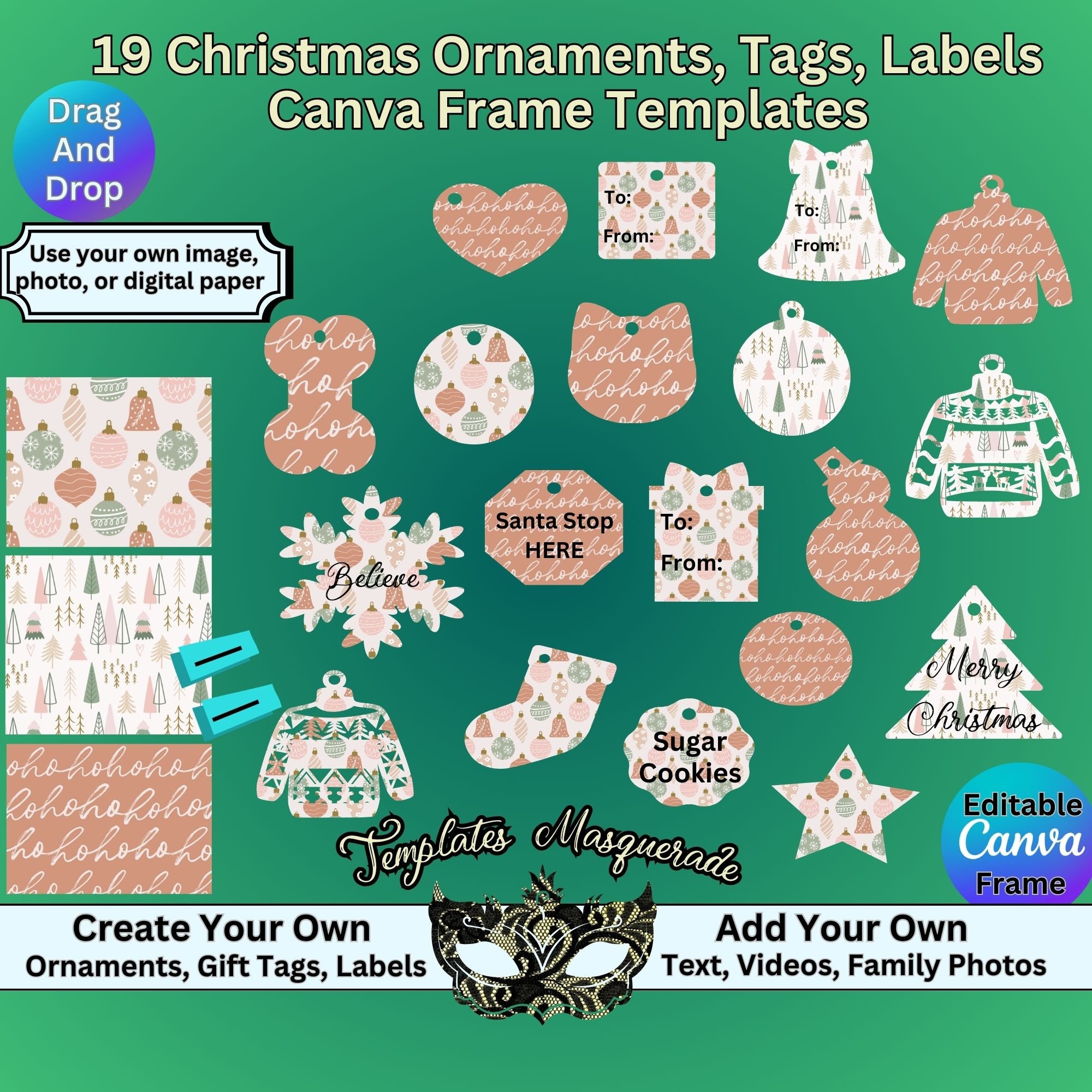 Editable Gift Tags, Labels, Christmas Ornaments, Canva Template Frames ...