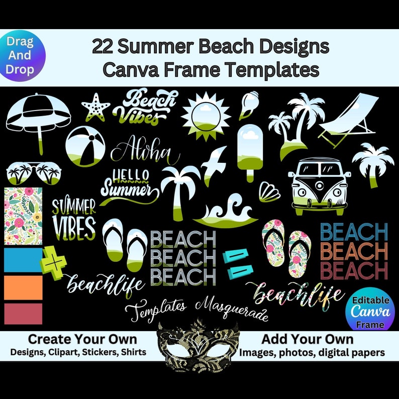 Summer Vibes Beach Life, Editable Canva Template Frames, Drag and Drop ...