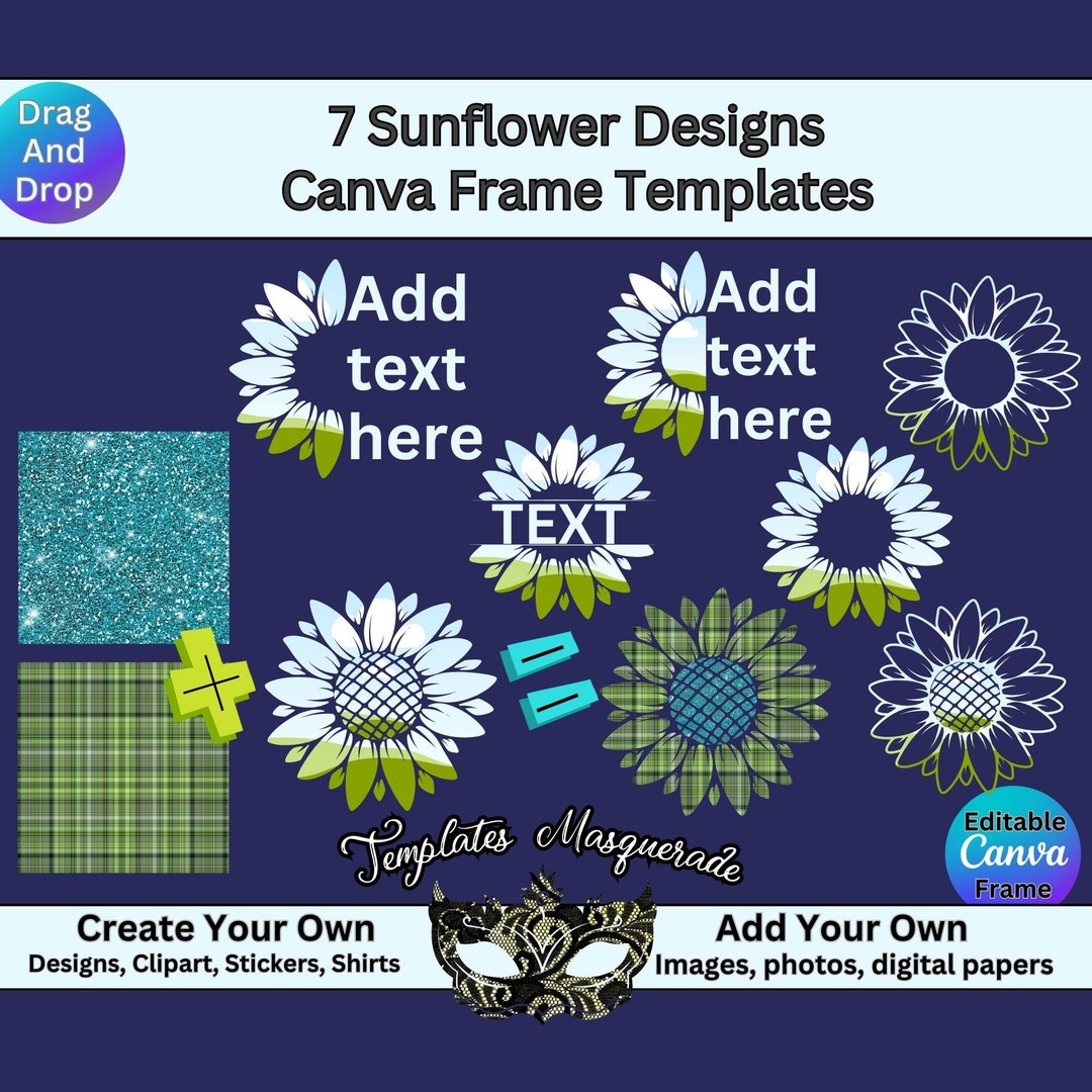 Sunflowers Canva Template Frames, Drag and Drop Fillable Mockup, DIY ...