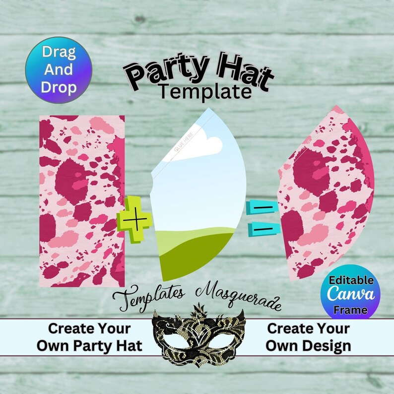 Party Hat Template, Editable Canva Frame, Drag and Drop, Digital ...