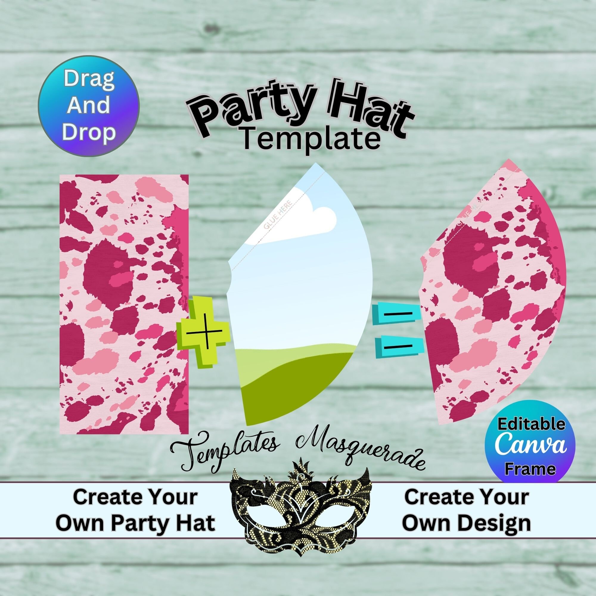 Party Hat Template, Editable Canva Frame, Drag and Drop, Digital ...
