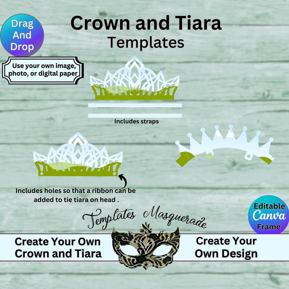Crown Template and Tiara Party Hat Templates, Canva Editable, Drag and ...