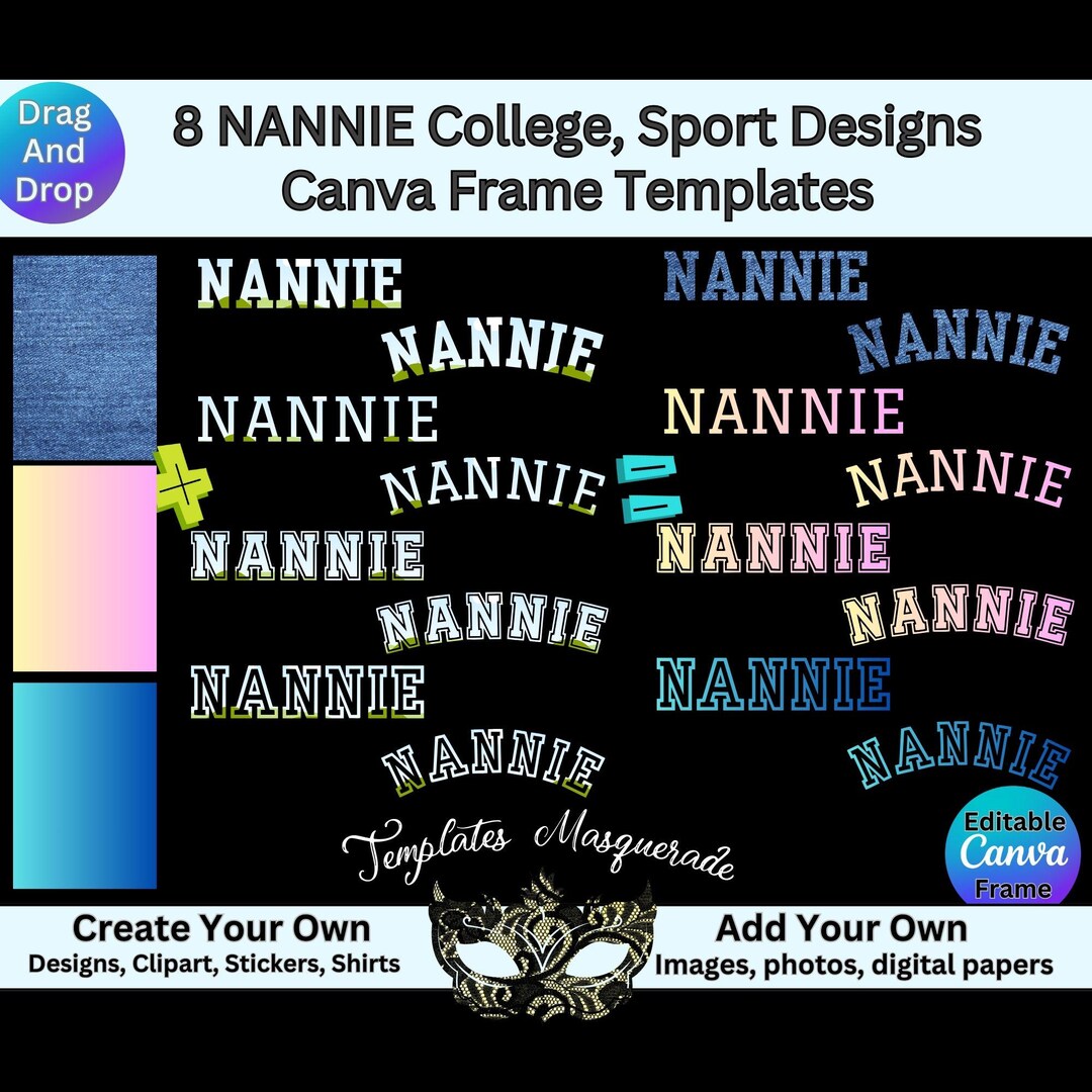 NANNIE Editable Template, Curved NANNIE, College Sport Varsity Bold ...