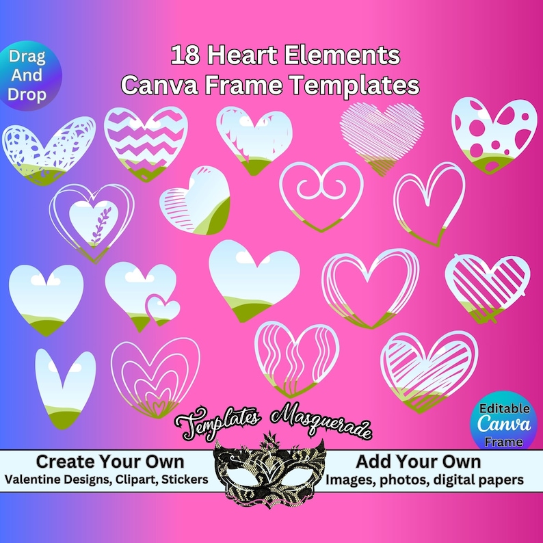 Hearts Editable Templates Canva Frames, Hand Drawn Valentine's Day ...
