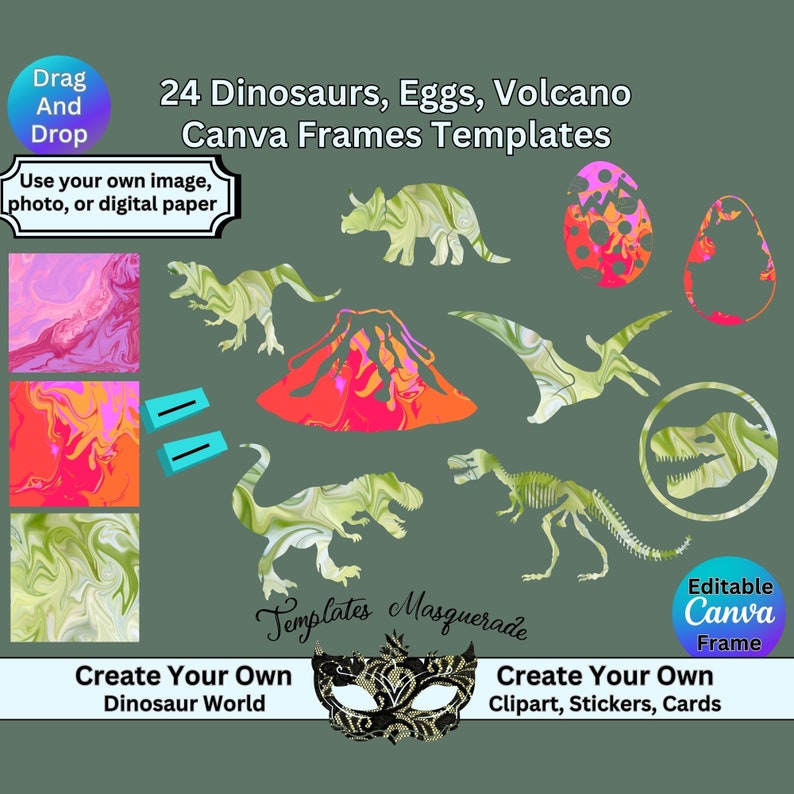 Jurassic Dinosaurs Canva Templates Bundle, T-rex, Dino , Volcano ...