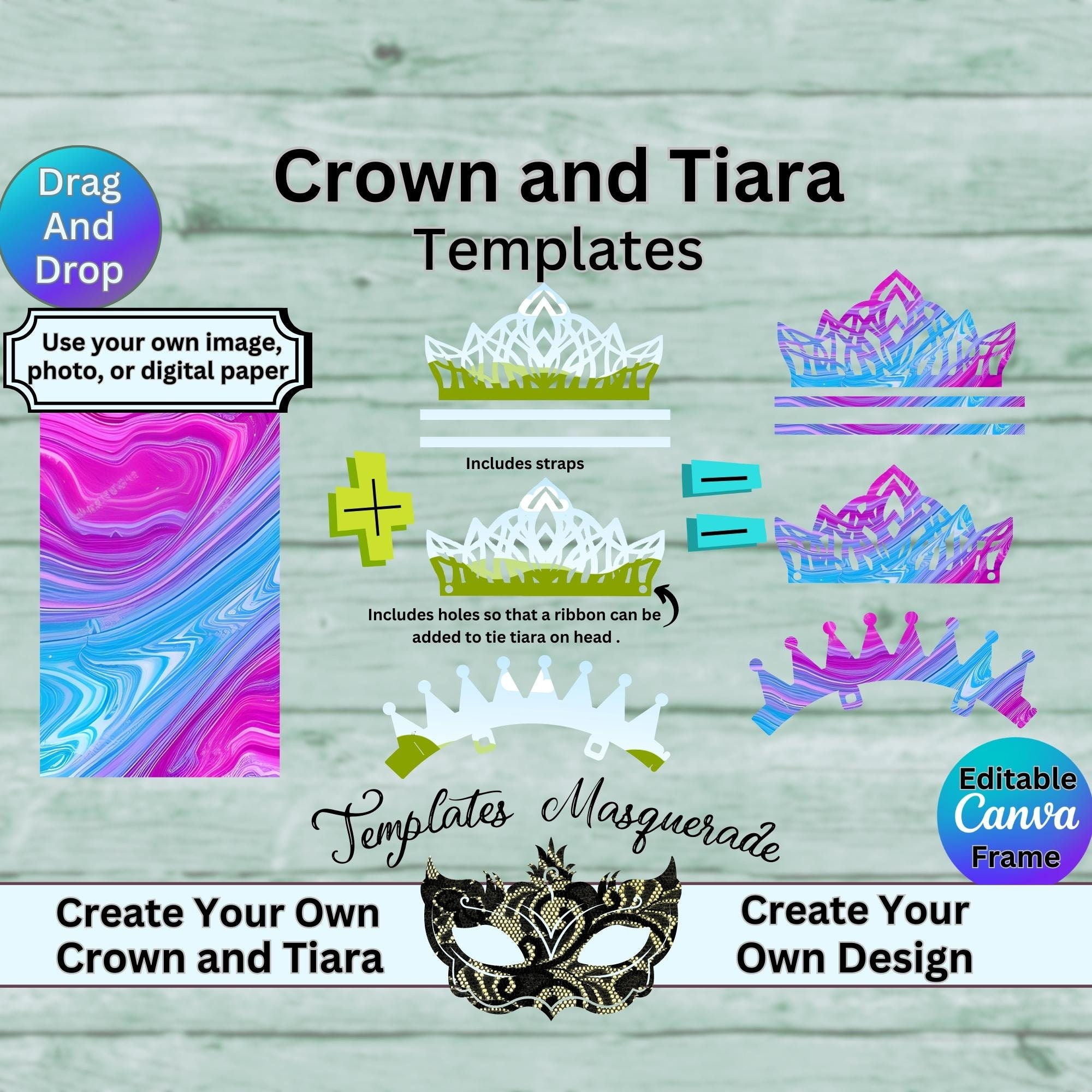 Crown Template and Tiara Party Hat Templates, Canva Editable, Drag and ...