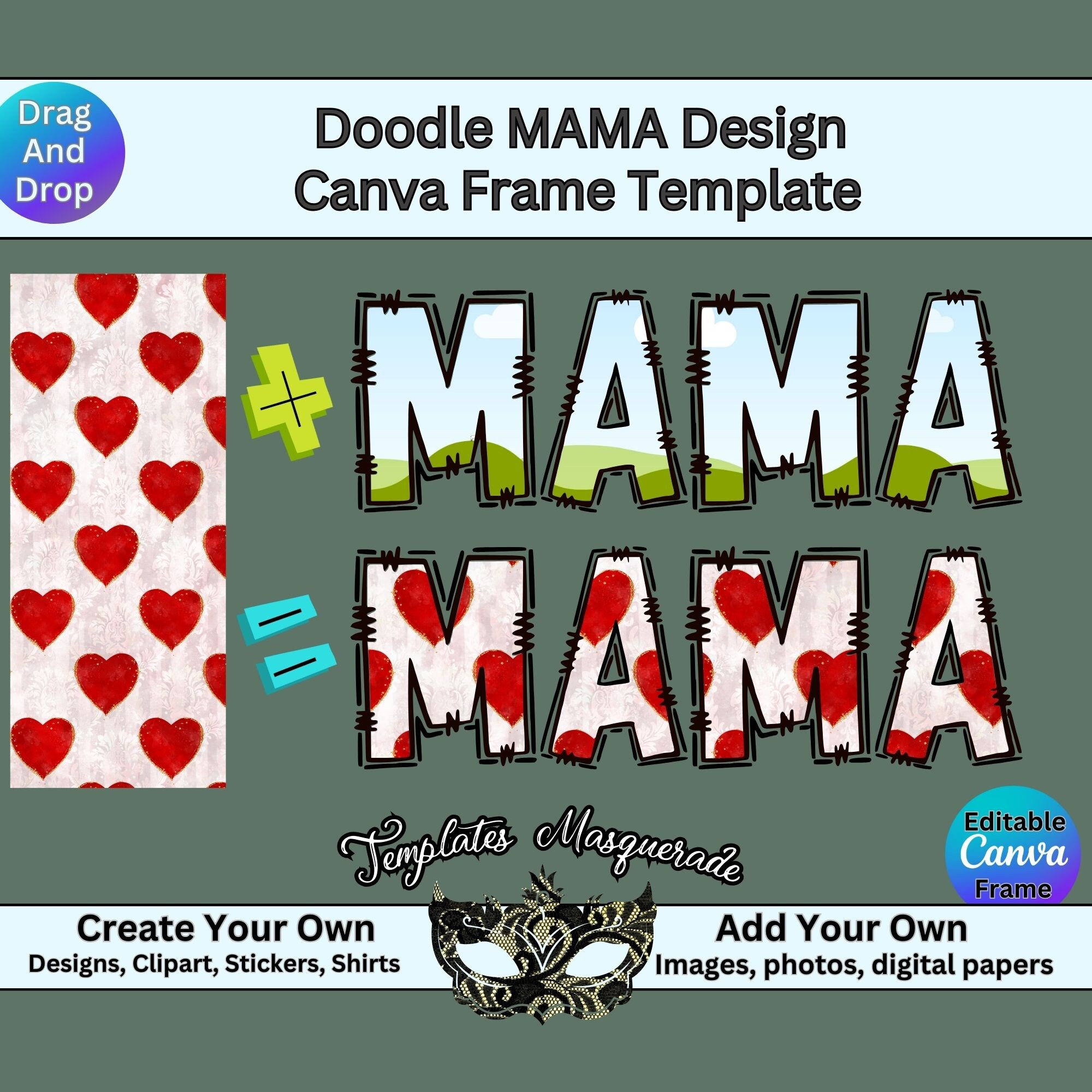 MAMA Doodle Letters Template, MAMA Word Design, Editable Canva Frame ...