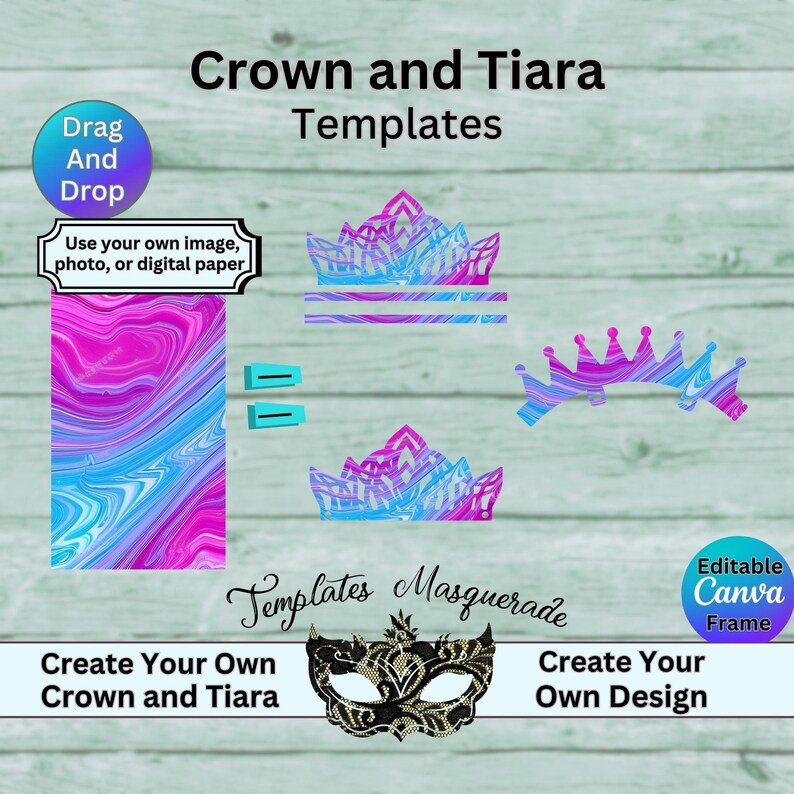 Crown Template and Tiara Party Hat Templates, Canva Editable, Drag and ...