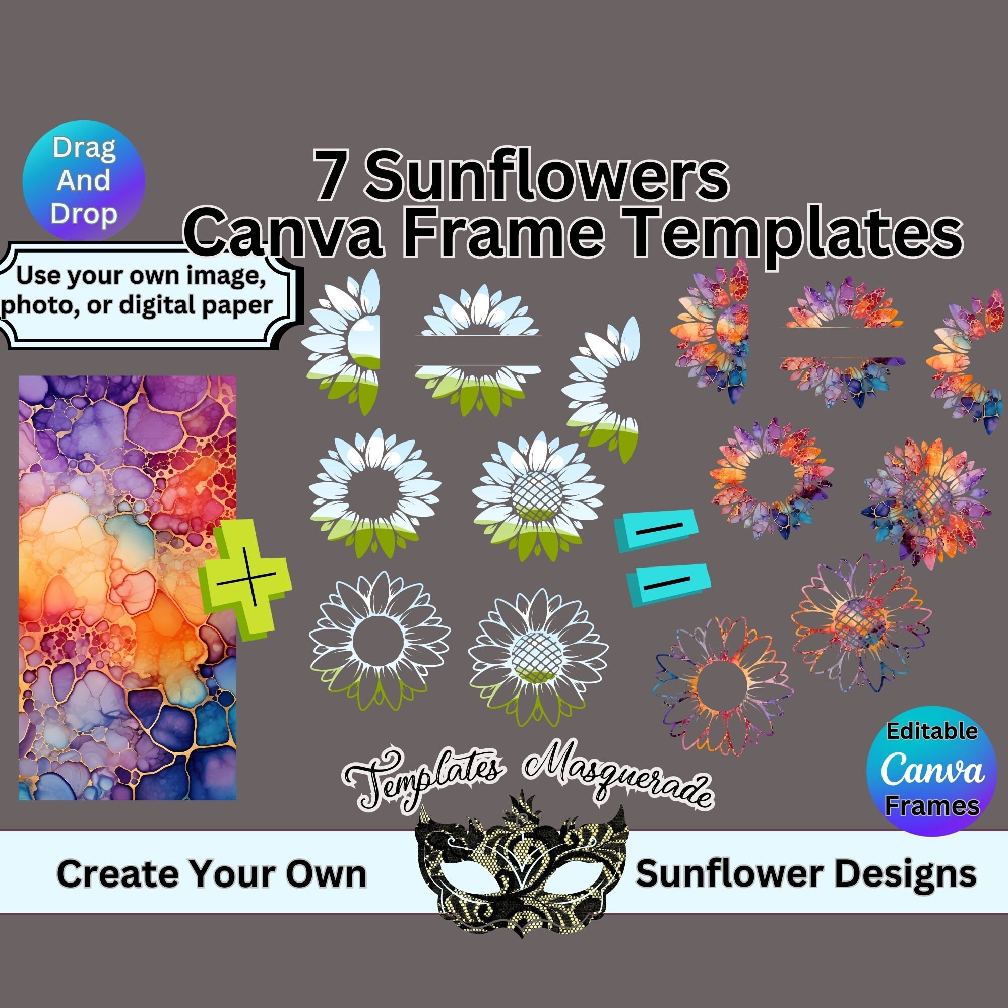 Sunflowers Editable Canva Frames Templates Drag and Drop - Etsy