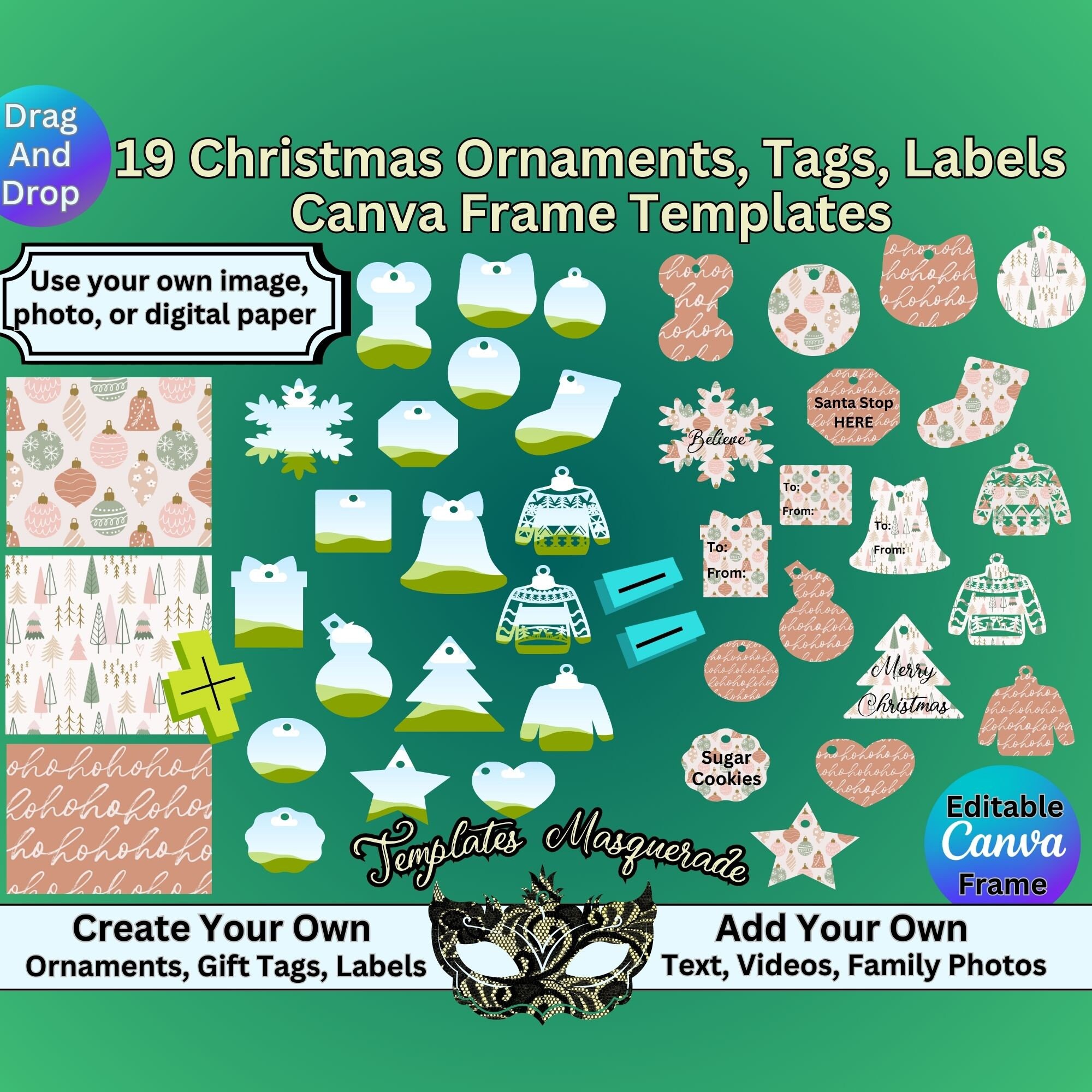 Editable Gift Tags, Labels, Christmas Ornaments, Canva Template Frames ...