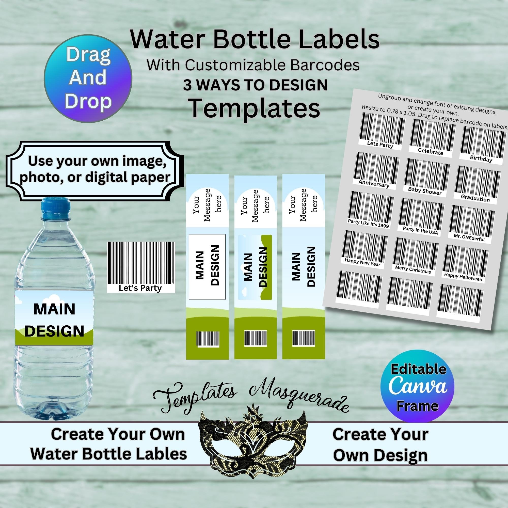 Water Bottle Labels Templates, Editable Party Favors, Customizable ...
