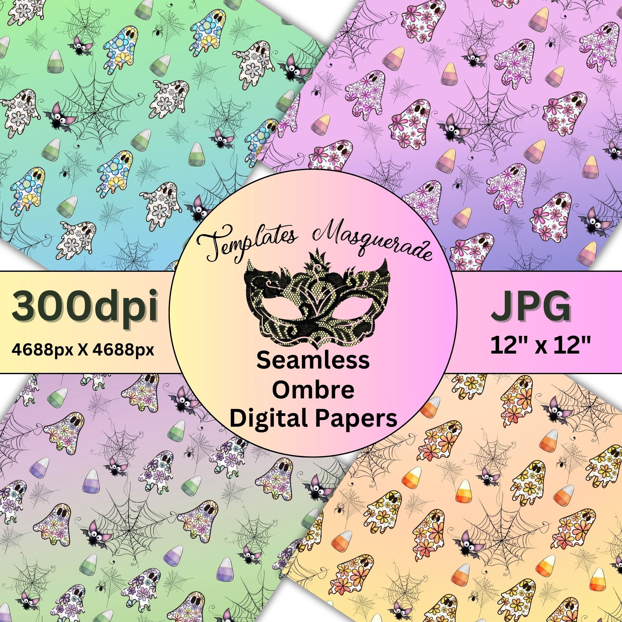 Floral Pastel Halloween Clipart-pumpkins, Groovy Ghosts, Bats, Spiders ...