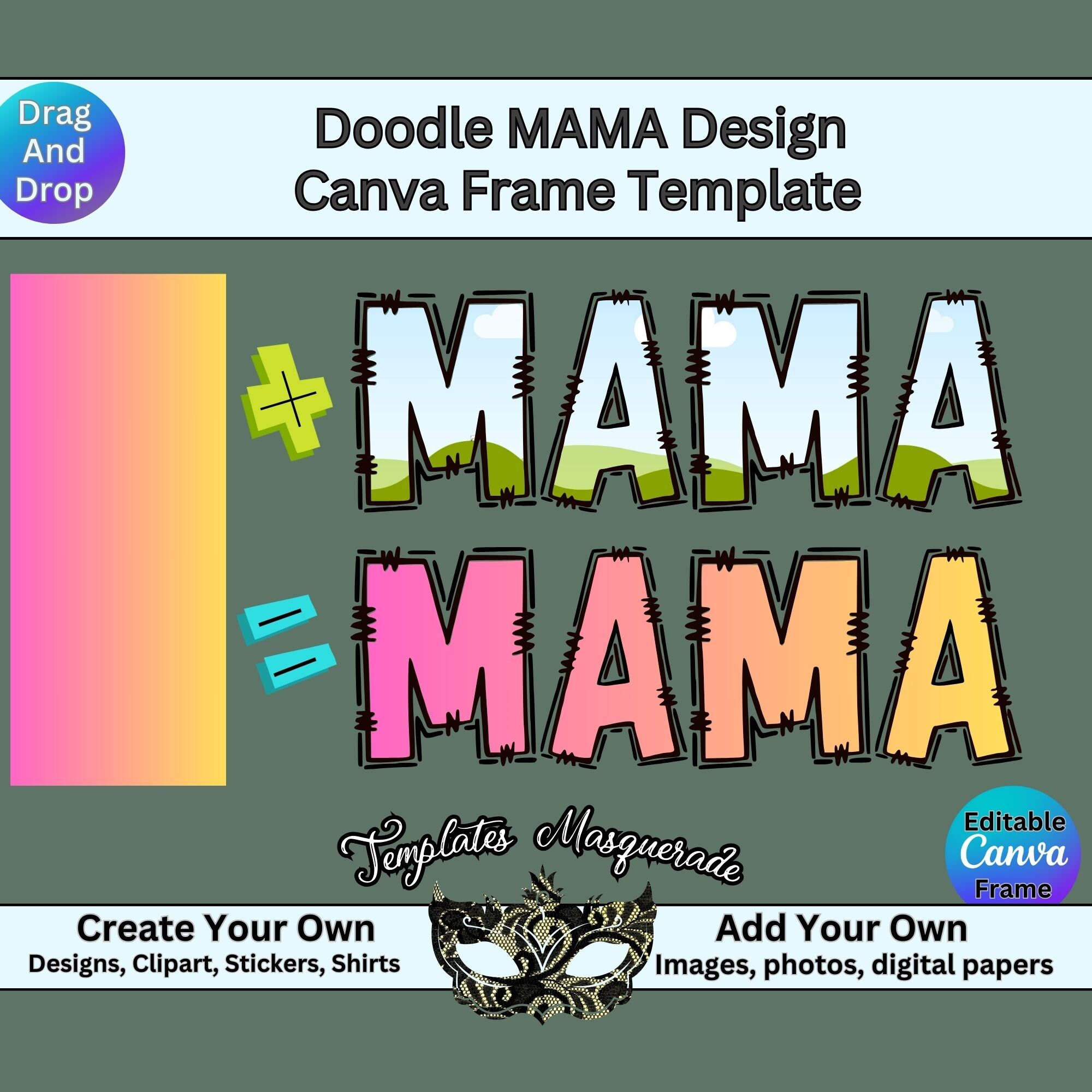 MAMA Doodle Letters Template, MAMA Word Design, Editable Canva Frame ...
