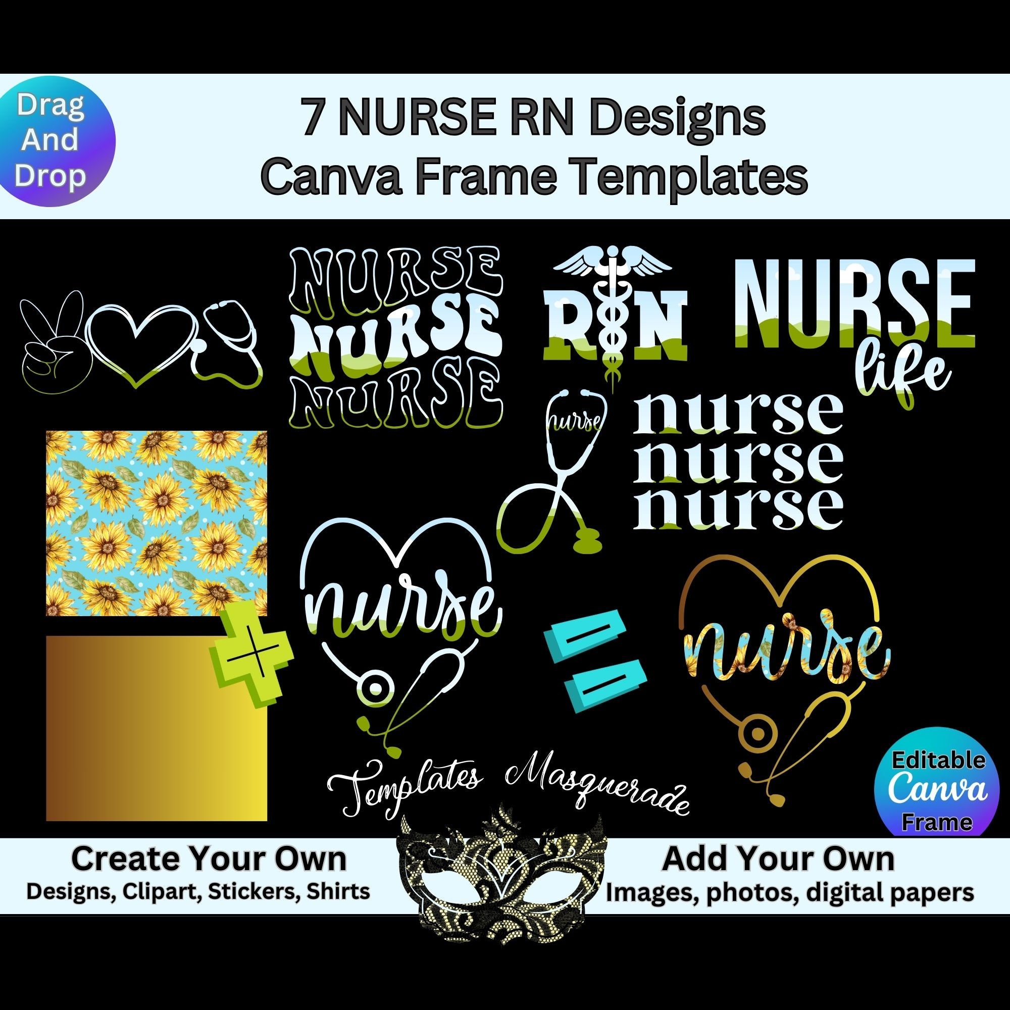Nurse Life Canva Editable Templates, Registered RN, Wavy Nurse ...
