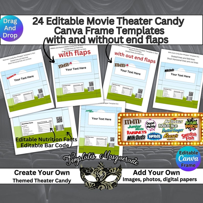 Editable Box Candy Templates, Canva Frames Templates Drag and Drop ...