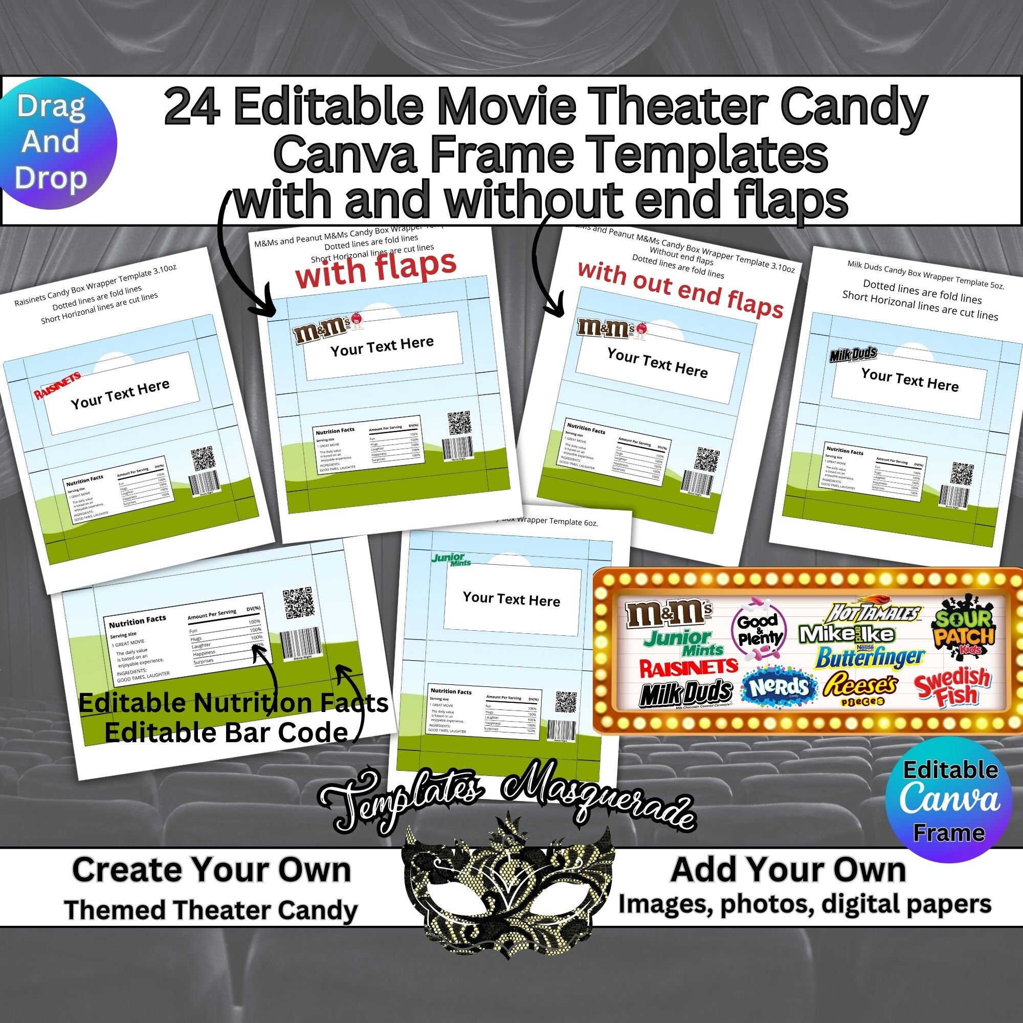 Editable Box Candy Templates, Canva Frames Templates Drag and Drop ...