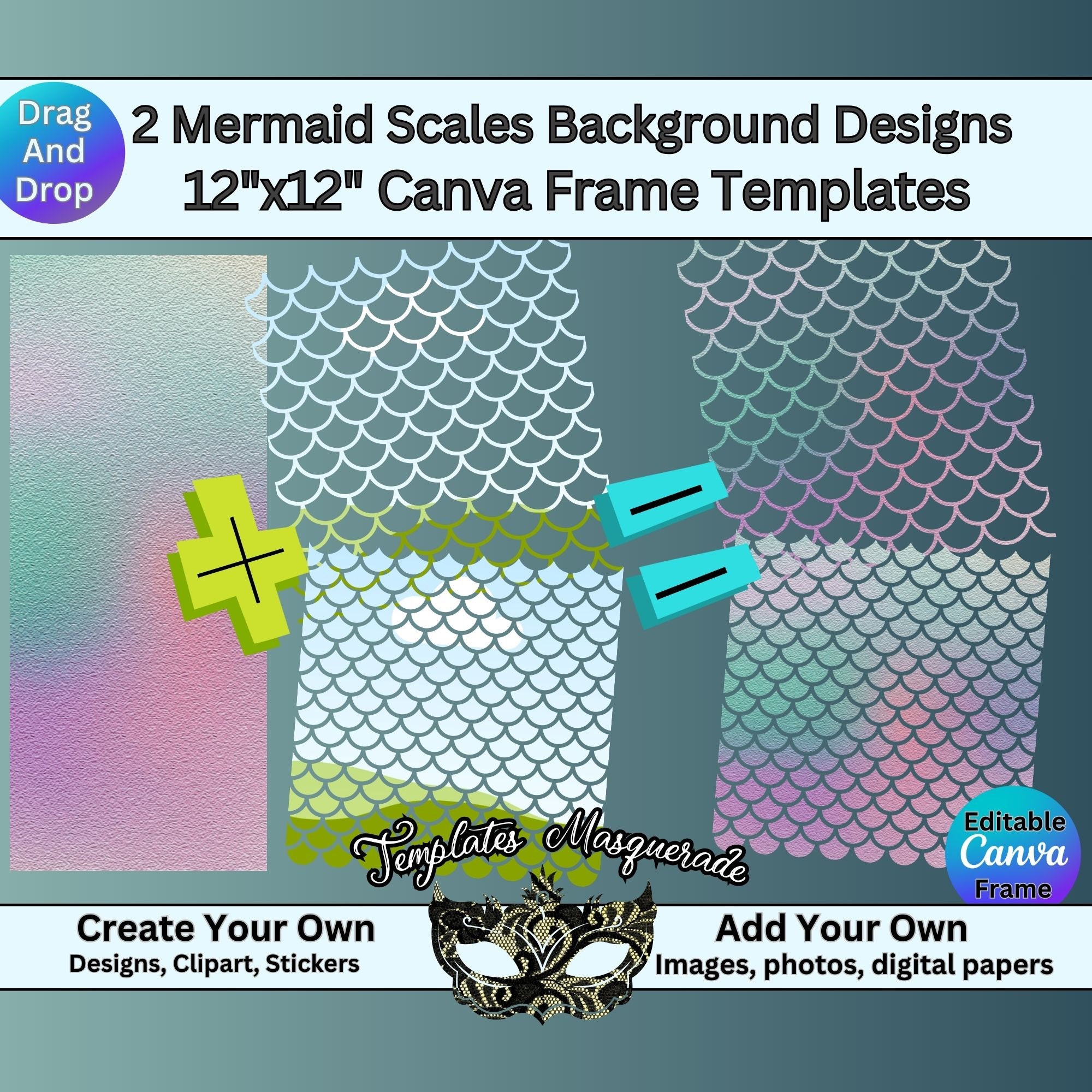 Mermaid Scales Editable Template, Canva Frames, Printable, Drag and ...