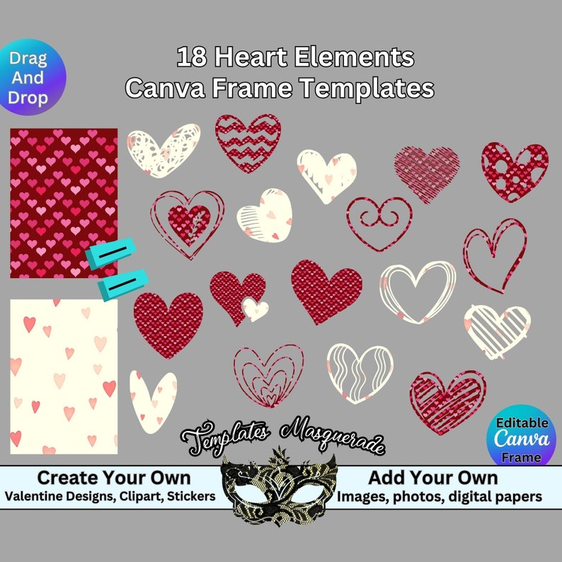 Hearts Editable Templates Canva Frames, Hand Drawn Valentine's Day ...