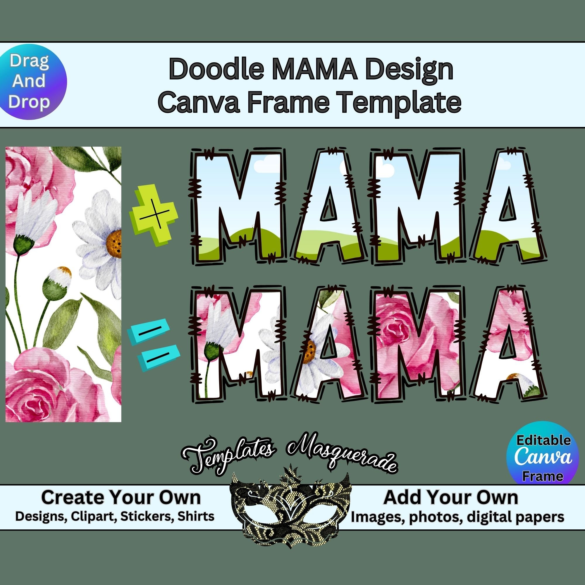 MAMA Doodle Letters Template, MAMA Word Design, Editable Canva Frame ...