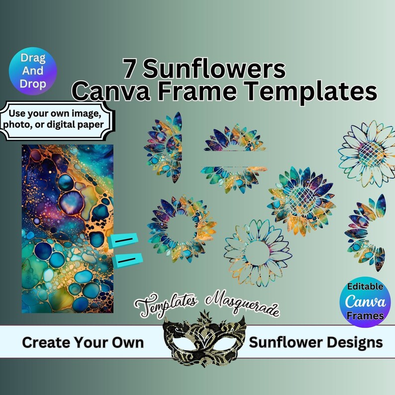Sunflowers Editable Canva Frames Templates Drag and Drop - Etsy