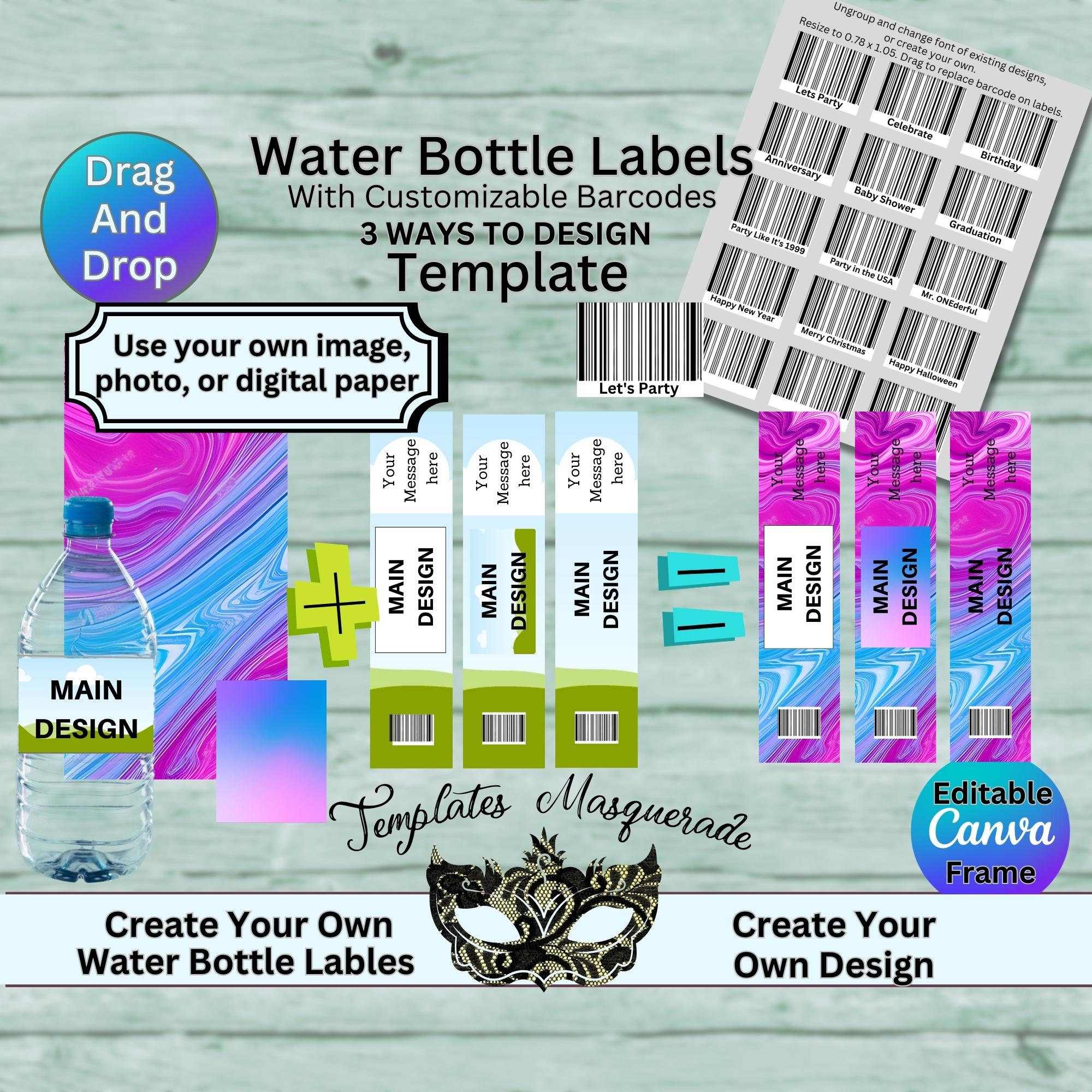 Water Bottle Labels Templates, Editable Party Favors, Customizable ...