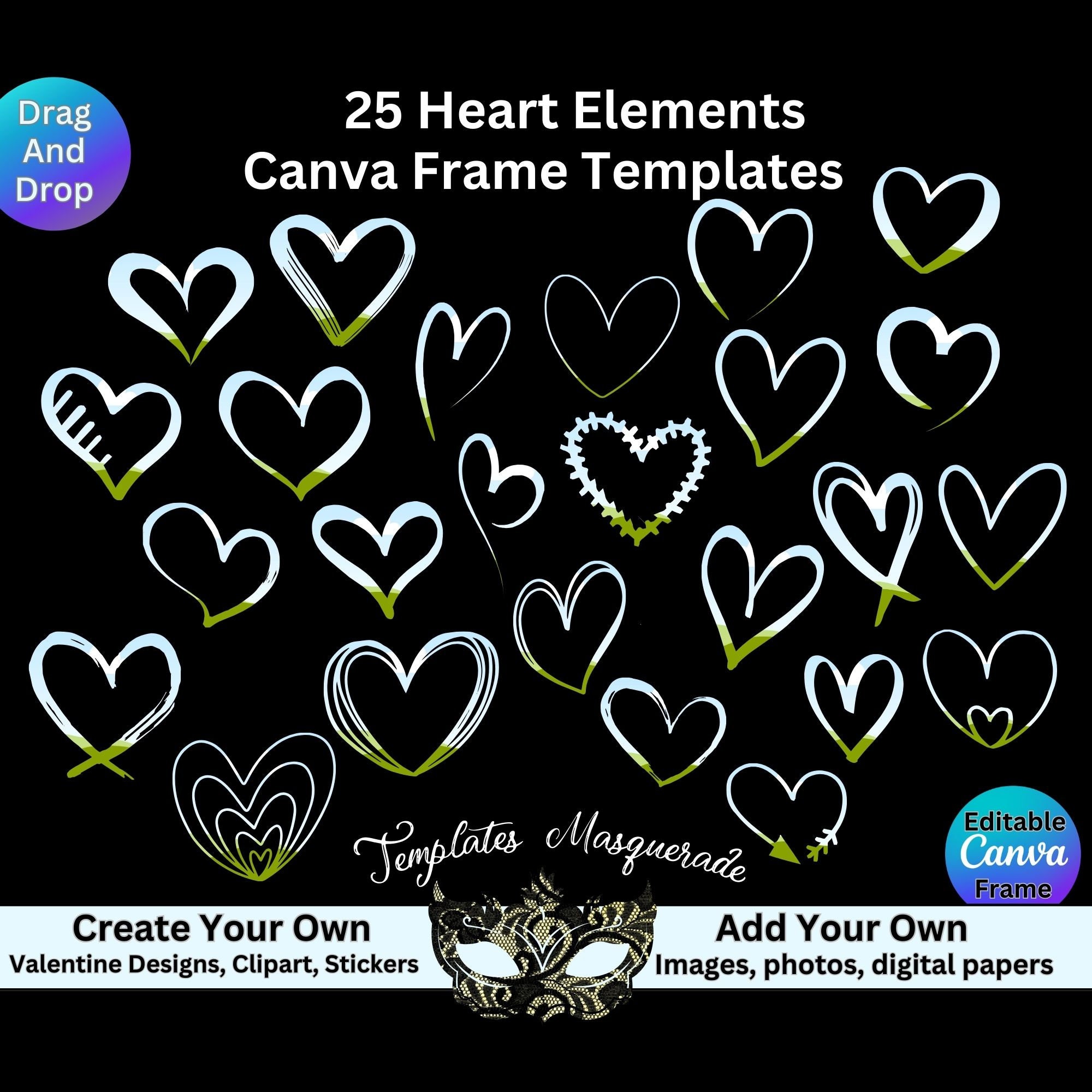 Valentine Hearts Editable Templates Canva Frames, Hand Drawn, Line Art ...