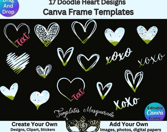 Valentine Hearts Editable Templates Canva Frames, Hand Drawn, Line Art ...