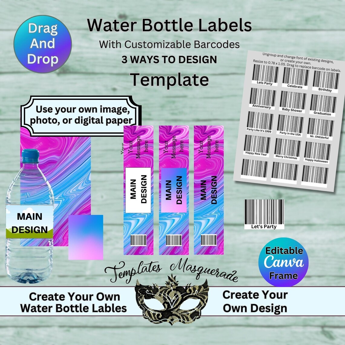 Water Bottle Labels Templates, Editable Party Favors, Customizable ...