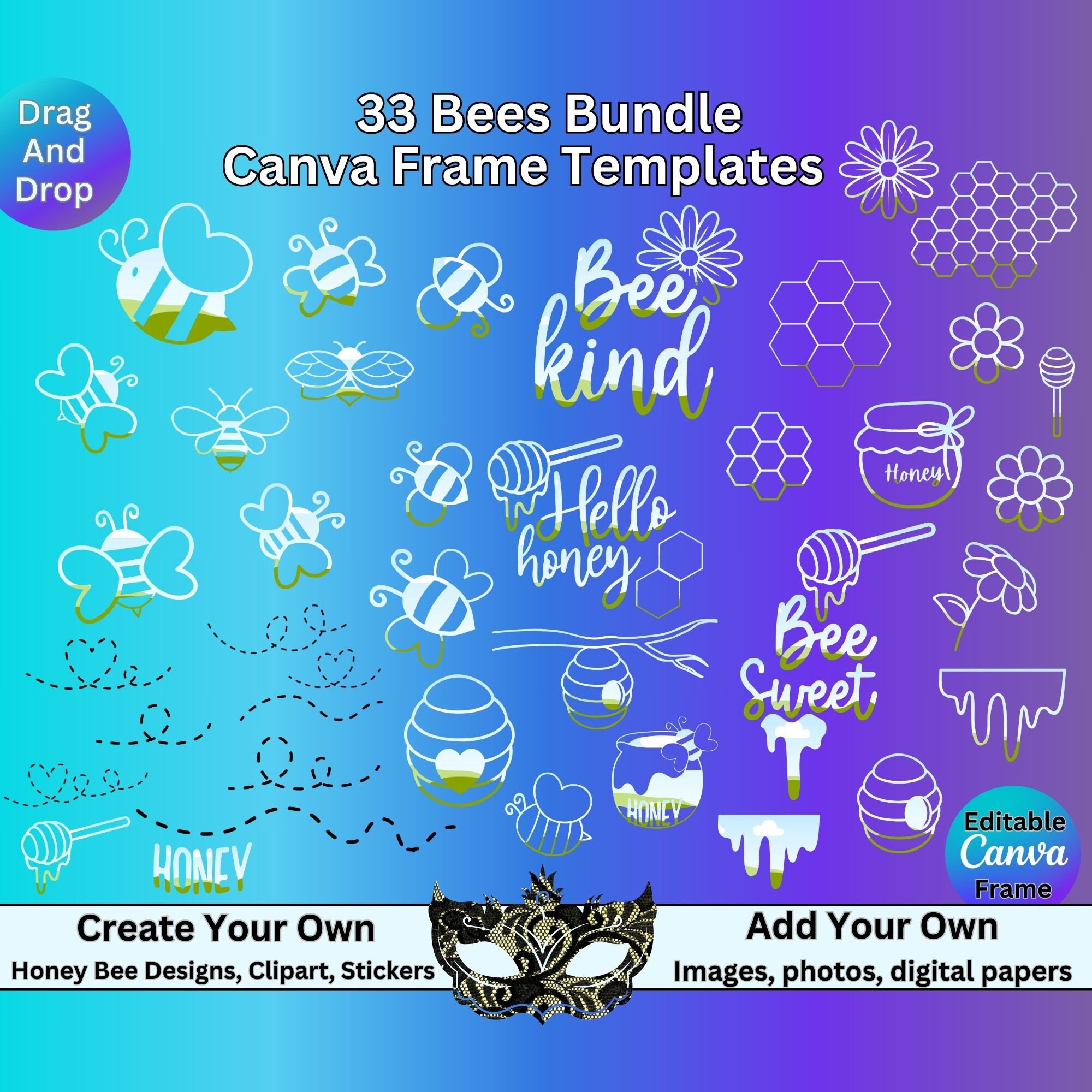 Bees, Honeycomb, Bee Sayings Quotes, Editable Canva Templates Frames ...
