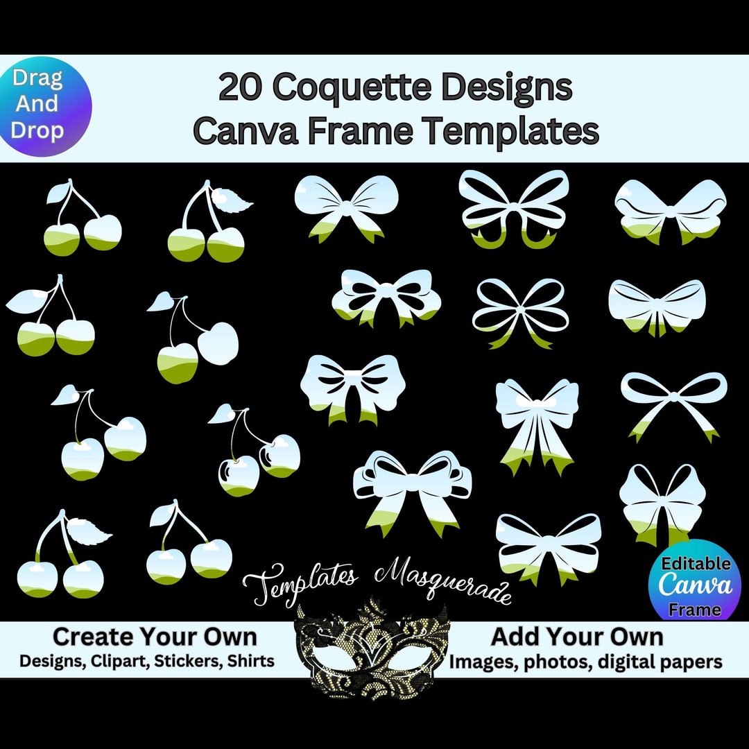 Coquette Bows Cherries Editable Canva Frames Templates, Drag and Drop ...