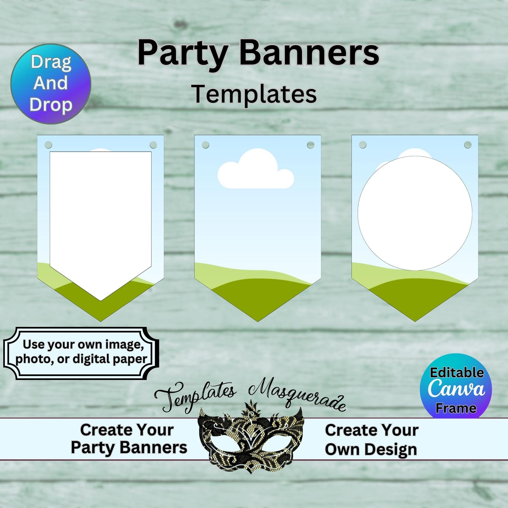Party Banner Template, Editable Canva Frame, Drag and Drop, Digital ...