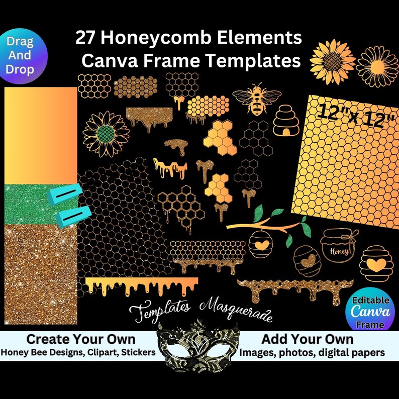 Bee, Honeycomb, Beehive, Sunflowers, Editable Canva Templates Frames ...