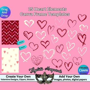 Valentine Hearts Editable Templates Canva Frames, Hand Drawn, Line Art ...