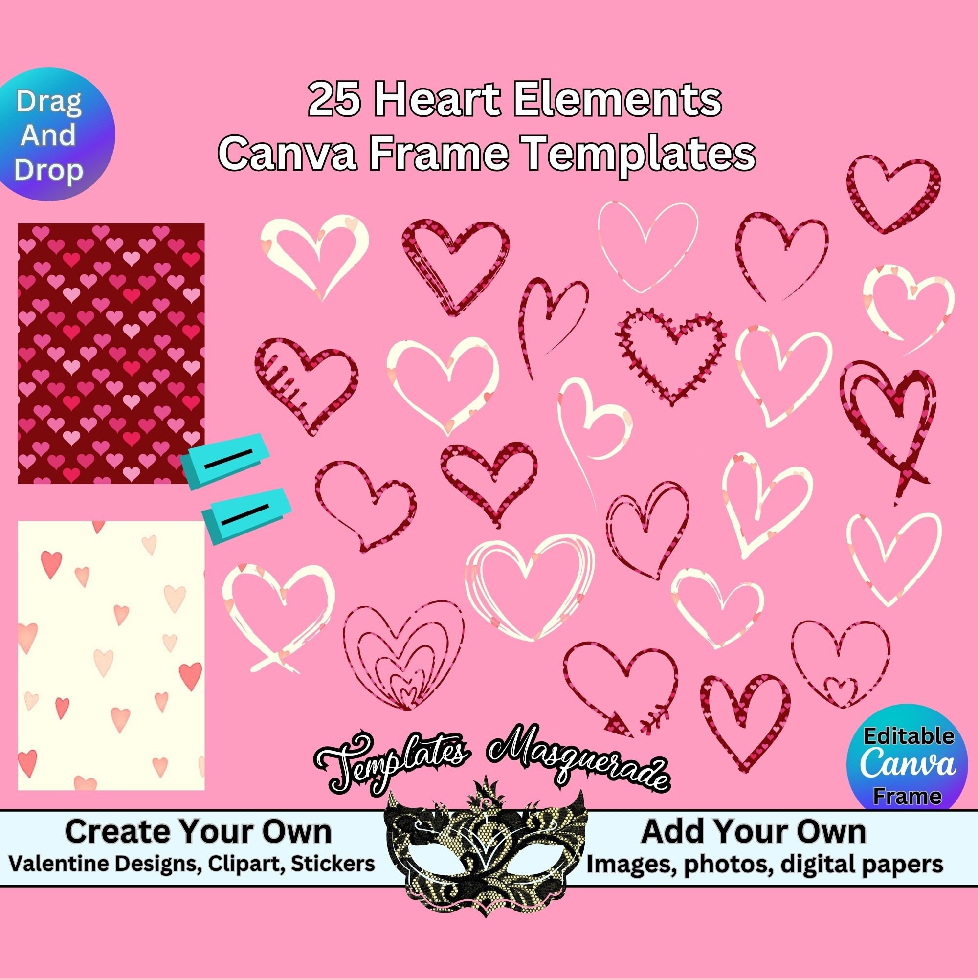 Valentine Hearts Editable Templates Canva Frames, Hand Drawn, Line Art ...