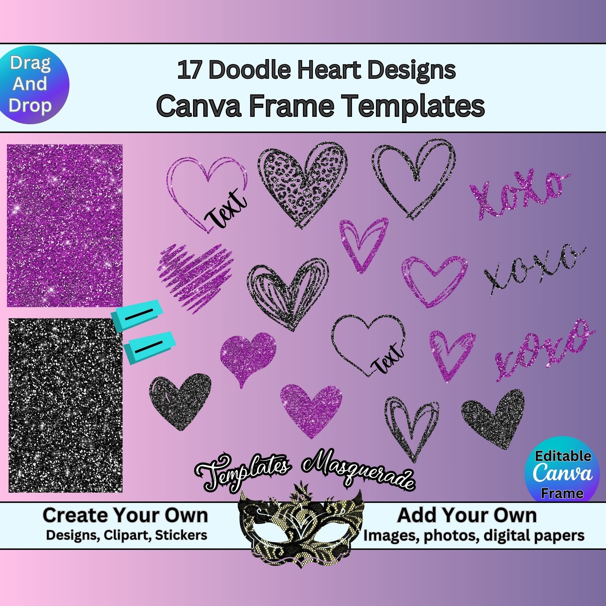 Editable Hearts Templates Canva Frames, Hand Drawn Hearts, Valentine's ...