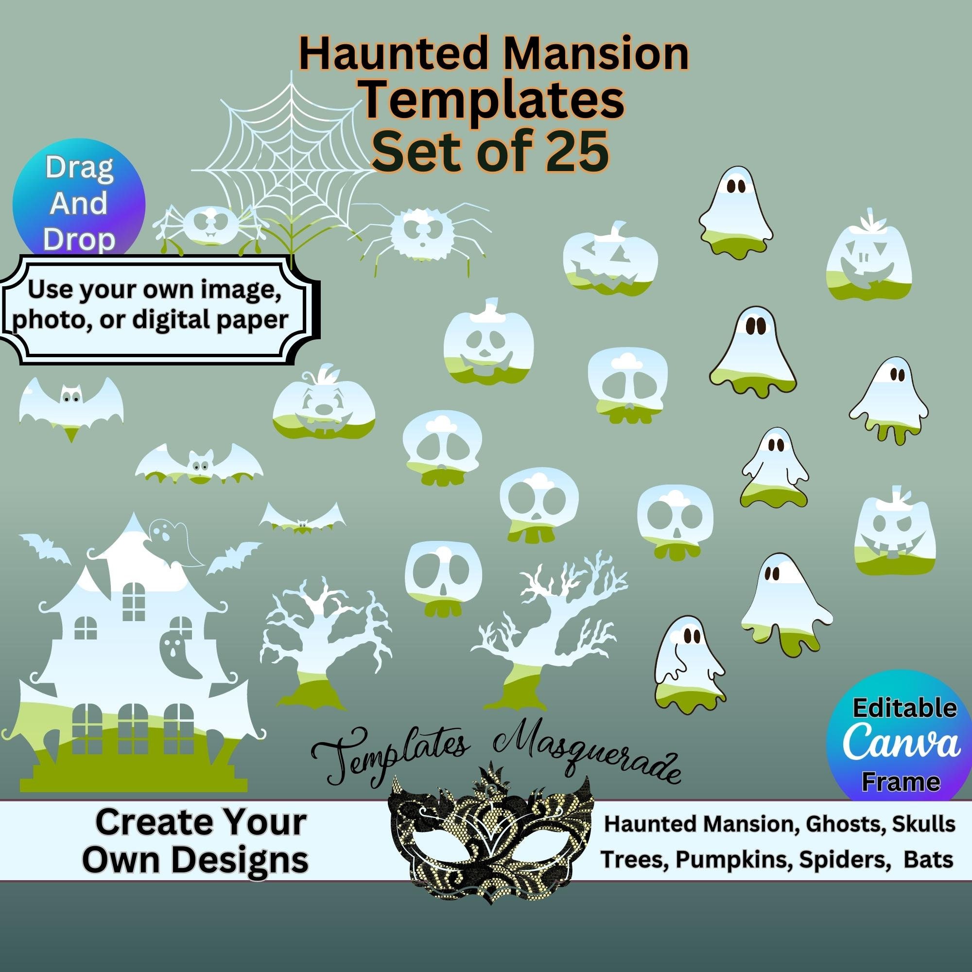 Ghosts, Pumpkins Editable Canva Frame Templates, Halloween Spiders ...