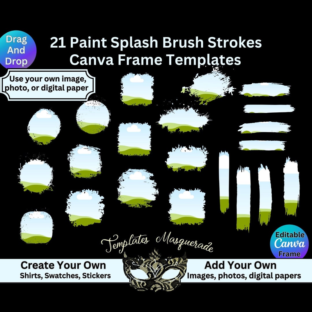 Brush Stroke Splash Editable Canva Frames Templates, Printable, Drag ...